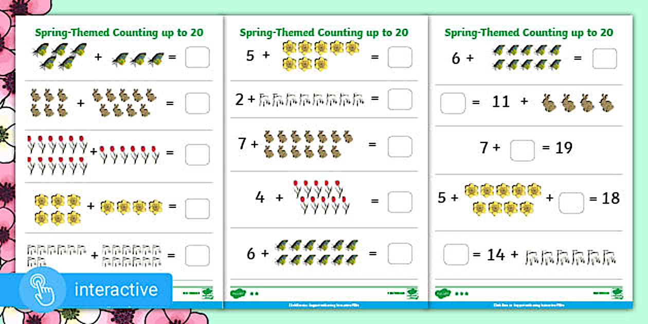 Spring-Themed Counting on up to 20 Worksheet - Twinkl