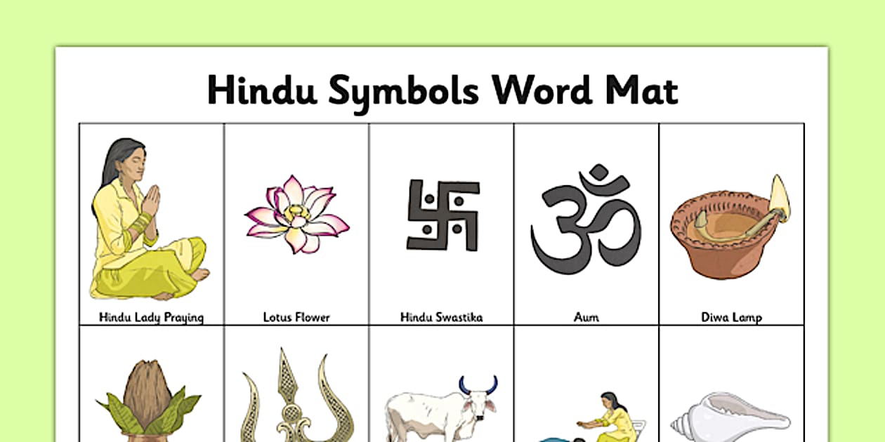 Black and White Hindu Symbols Word Mat (teacher made)
