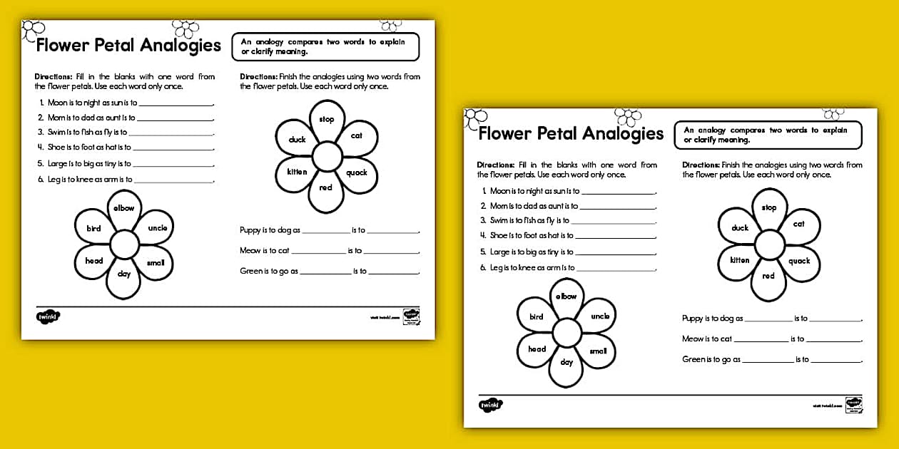 Second Grade Flower Petal Analogies Worksheet - Twinkl