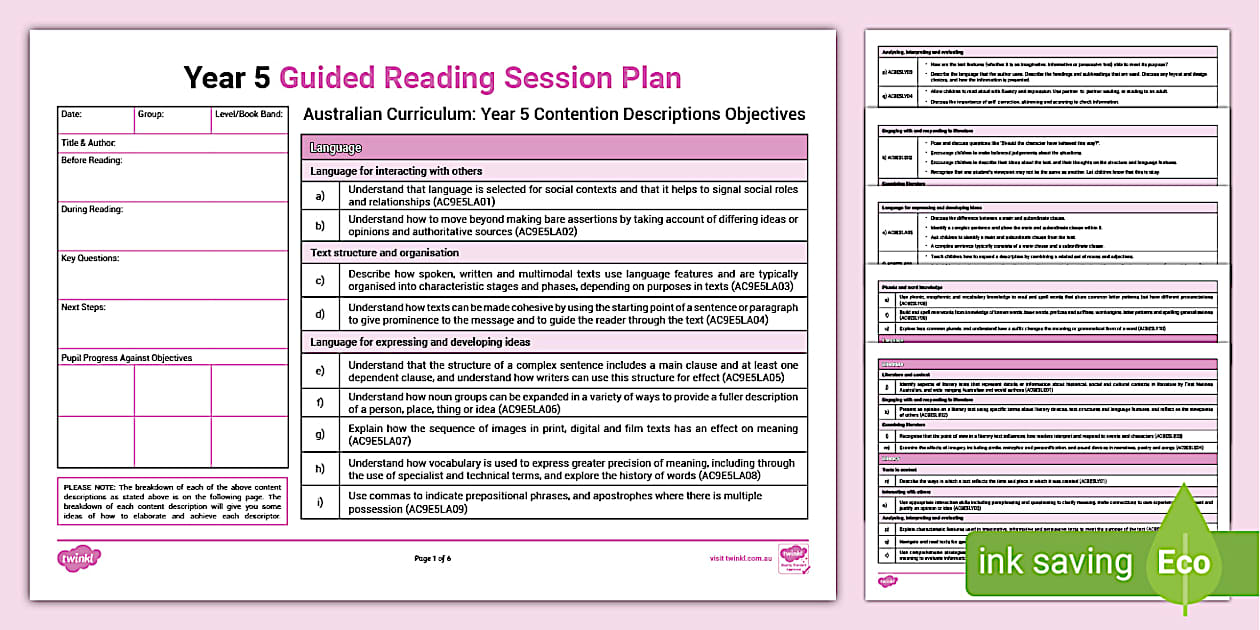 Year 5 Guided Reading Template - English Resources - Twinkl
