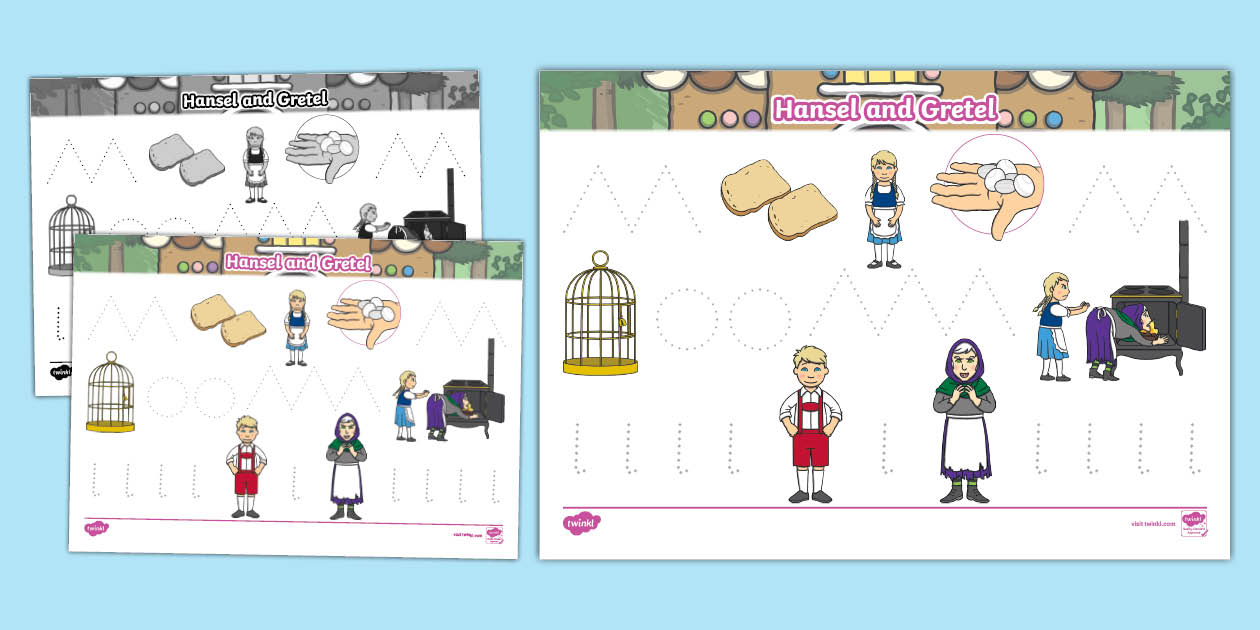 Hansel and Gretel Scene Pencil Control Worksheet