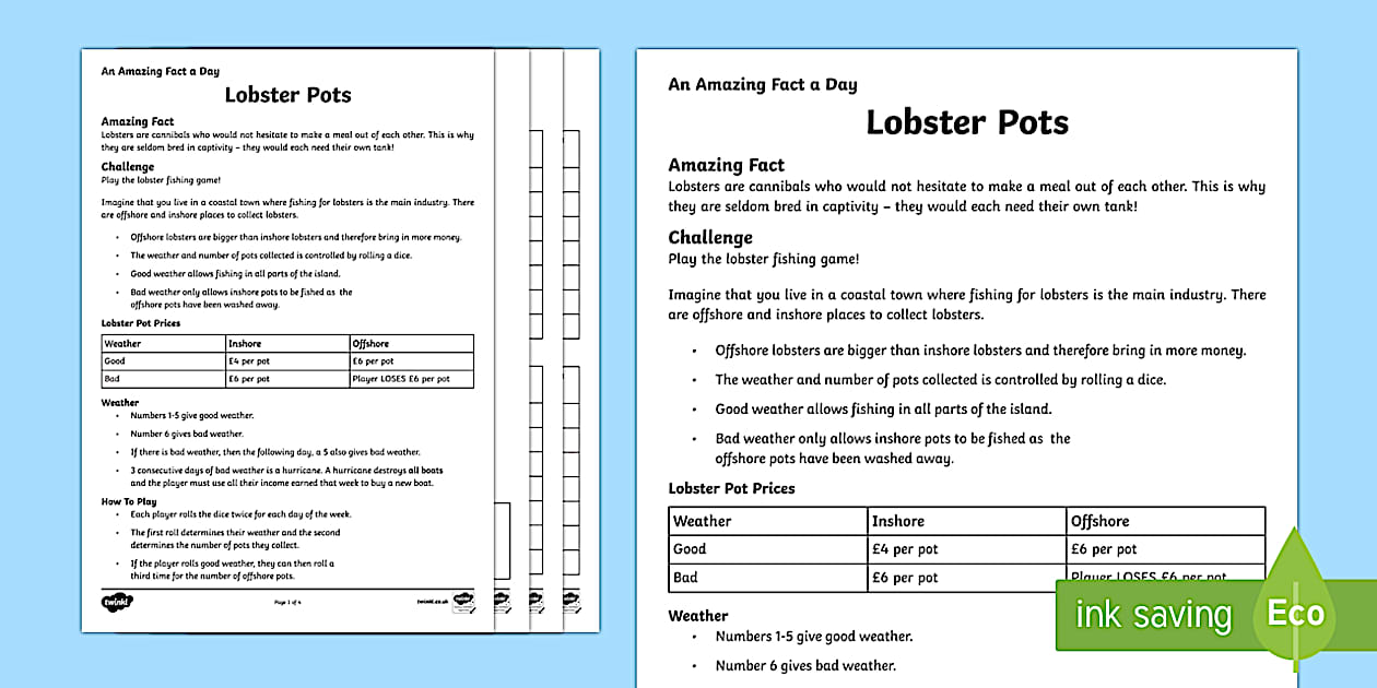 Editable Lobster Pots Game (teacher made) - Twinkl