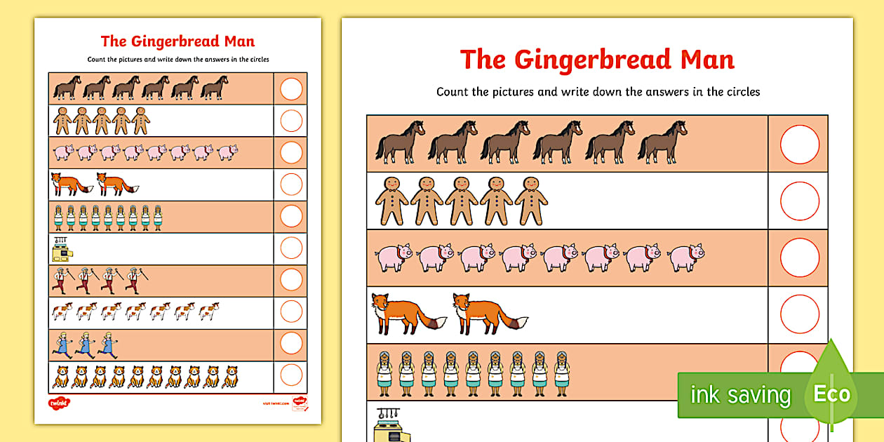 Editable The Gingerbread Man Counting Worksheet - Twinkl