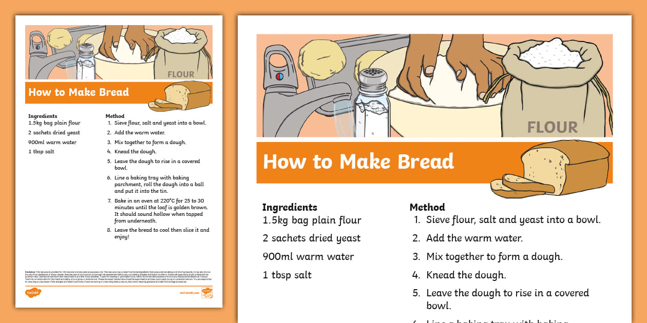 How to Make Bread Recipe Sheets (teacher made) - Twinkl