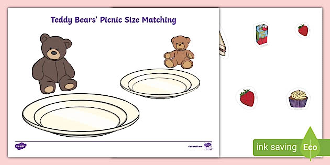 Editable Teddy Bears' Picnic Size Matching Activity - Twinkl