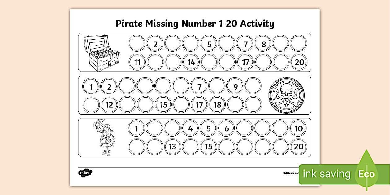 👉 Pirate-Themed Missing Number 1-20 Activity - Twinkl