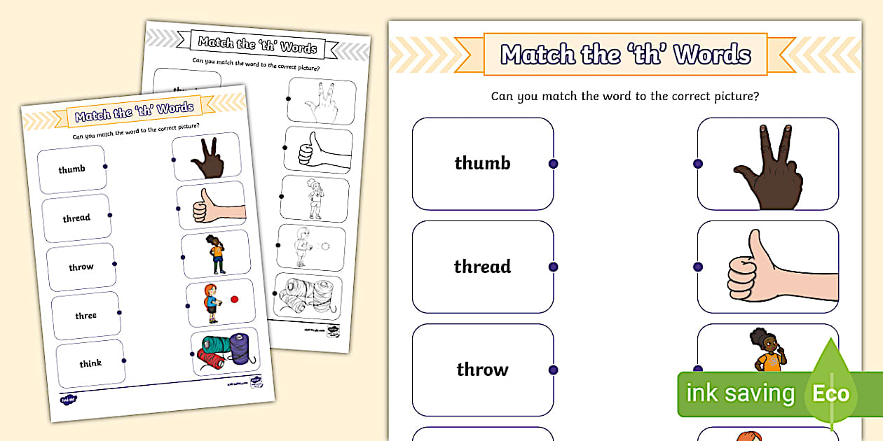 'th' Matching Worksheet (teacher made) - Twinkl