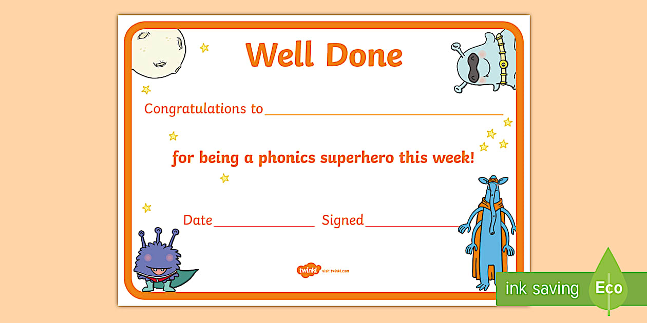 Editable Phonics Screening Check Certificate - Twinkl