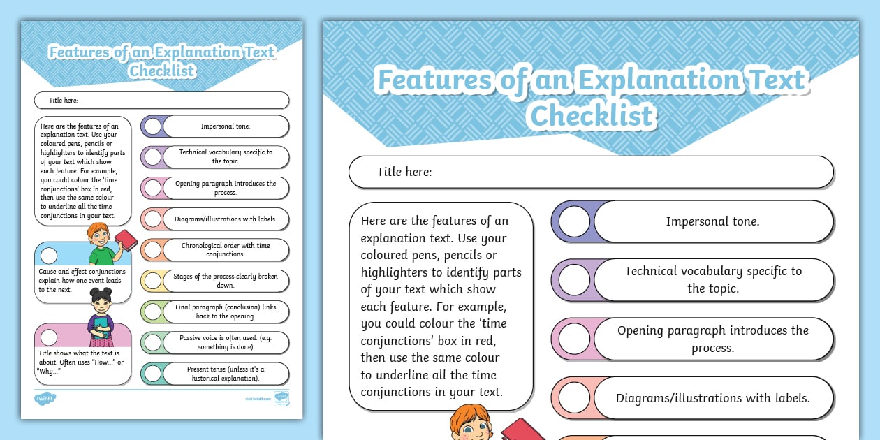 Features of an Explanation Text Checklist - Twinkl
