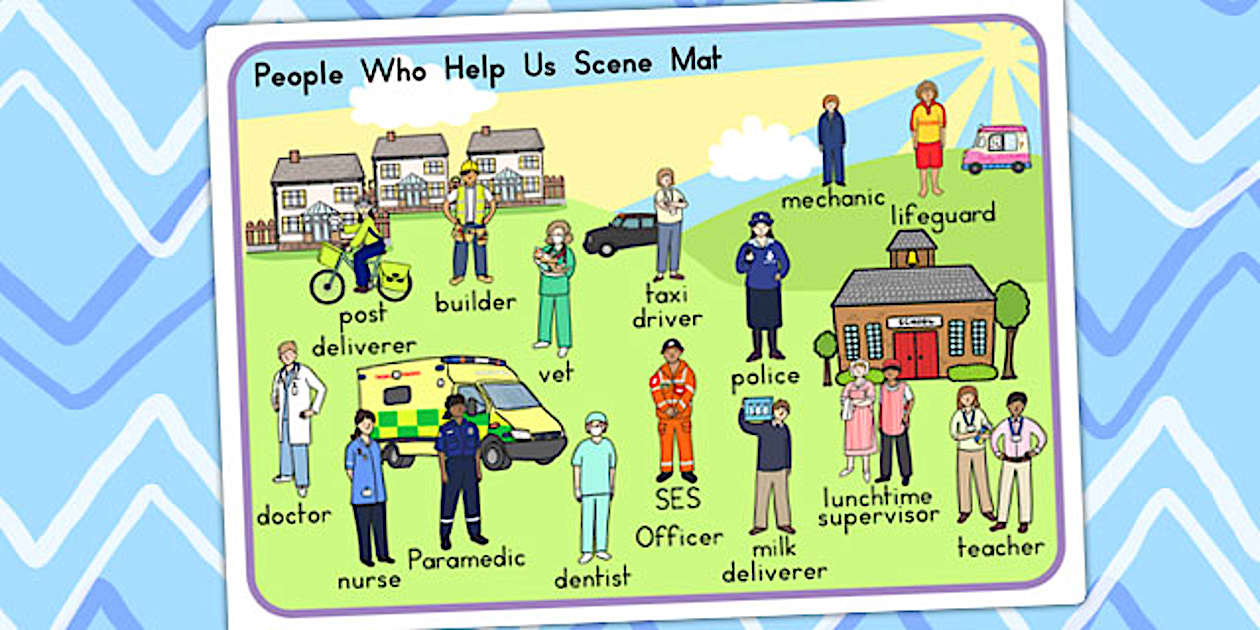 SA People Who Help Us Scene Word Mat (teacher made) - Twinkl