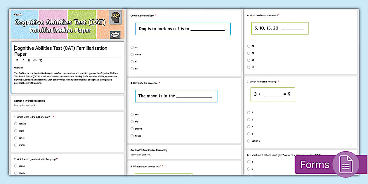 Year 2 Cognitive Abilities Test (CAT) Familiarisation Paper