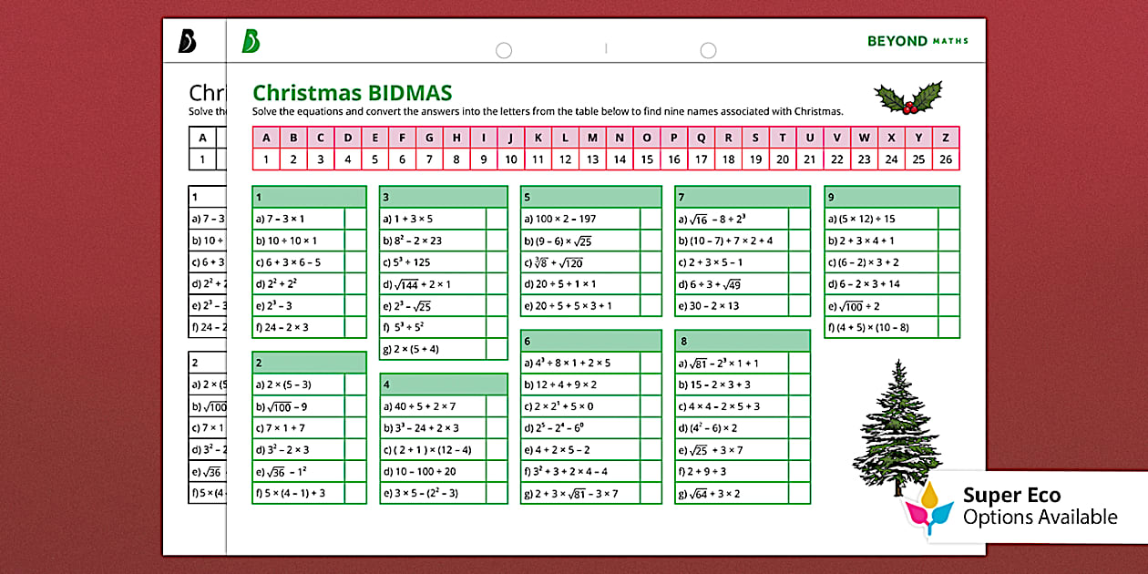 Christmas Maths BIDMAS Worksheets | Beyond (Teacher-Made)