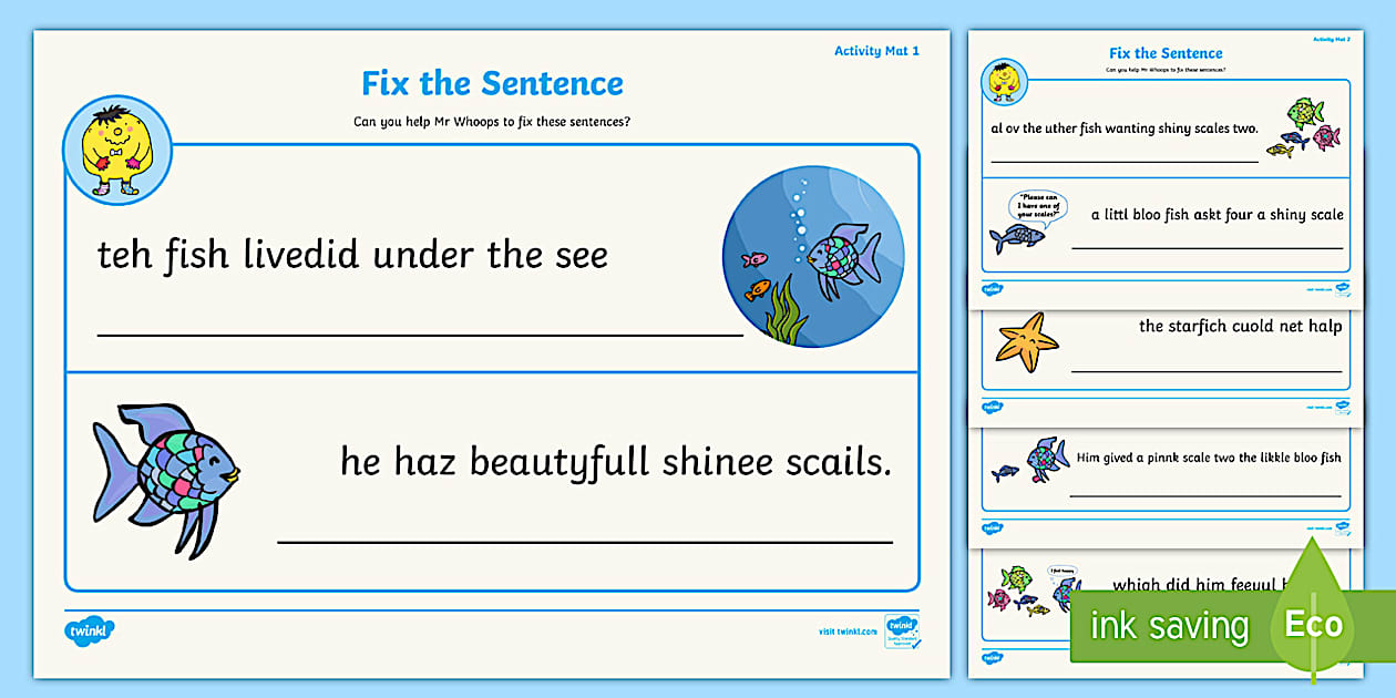 Fix the Sentence Activity Mat Pack to Support Teaching on The Rainbow Fish