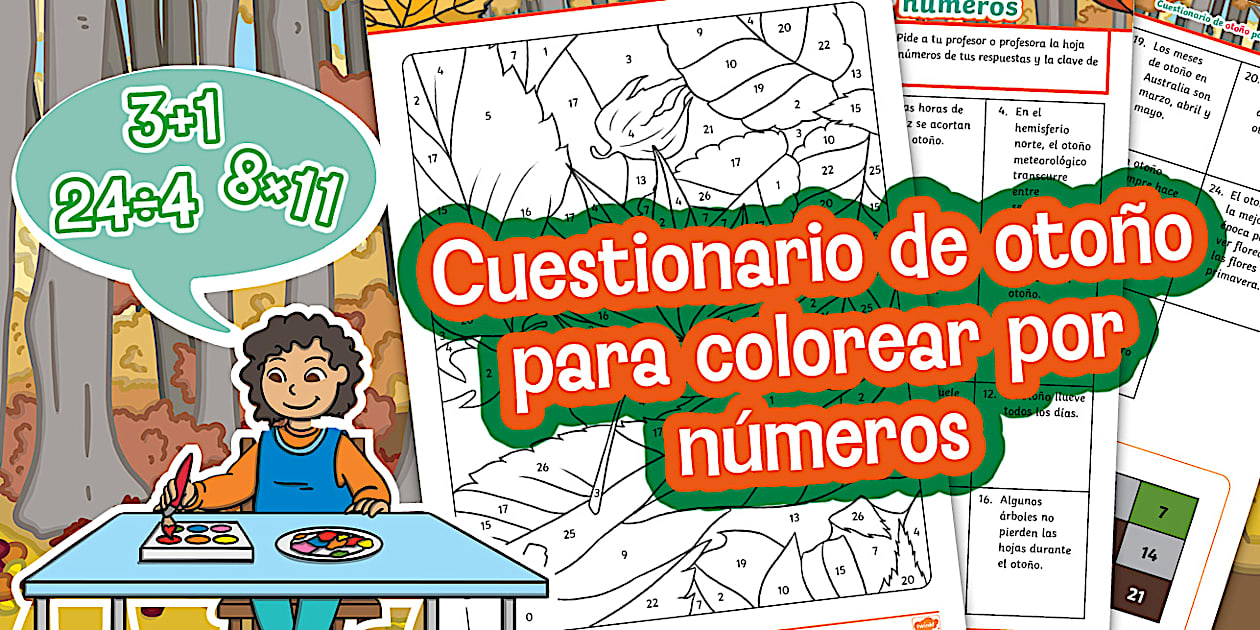 Ficha de actividad: Cuestionario de otoño para colorear por números
