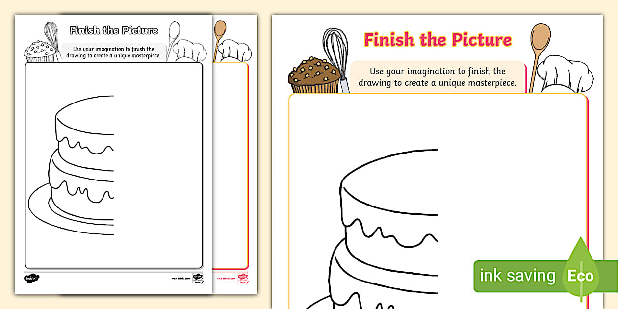 Finish the Cake Picture Worksheet (Teacher-Made) - Twinkl