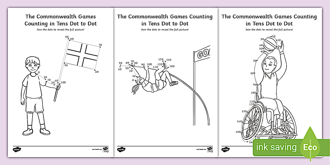 KS1 The Commonwealth Games Counting in Tens Dot-to-Dot Worksheets