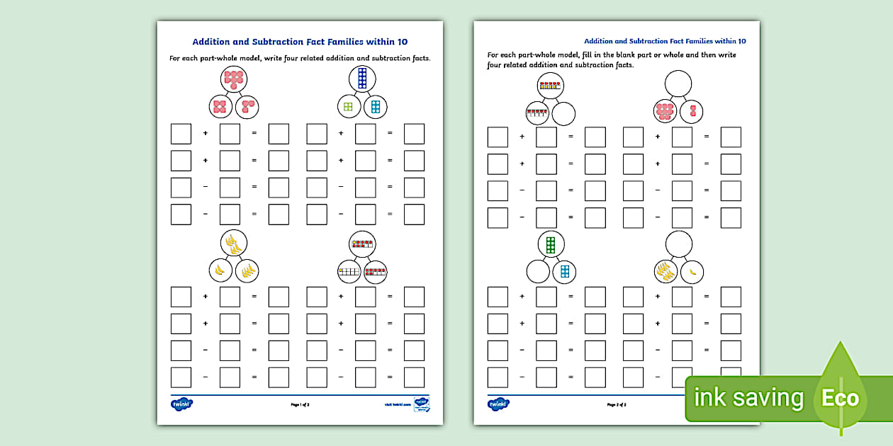 👉 Addition and Subtraction Fact Families within 10 - KS1