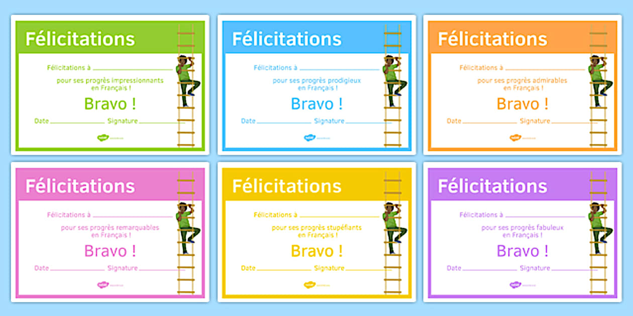 French End of Year Progress Award Certificate