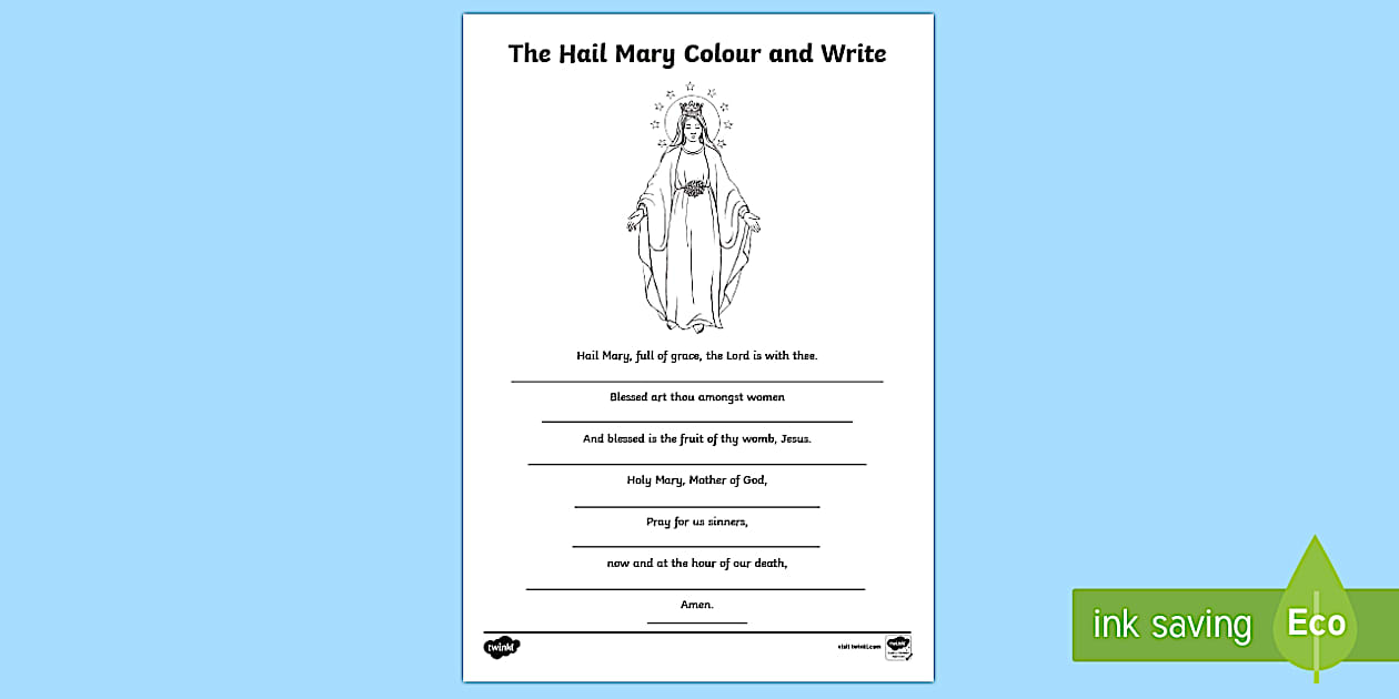 Cursive Hail Mary Colour and Write Worksheet - Twinkl