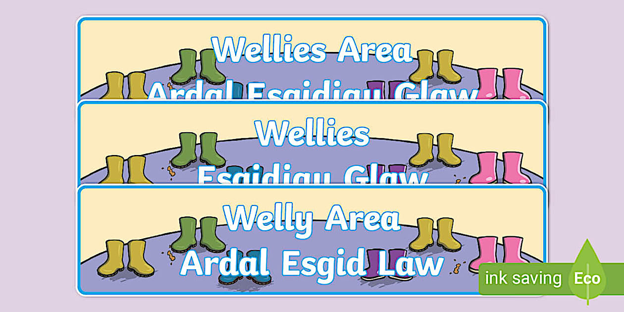Bilingual Wellies Area Display Banner Welsh/English - Twinkl