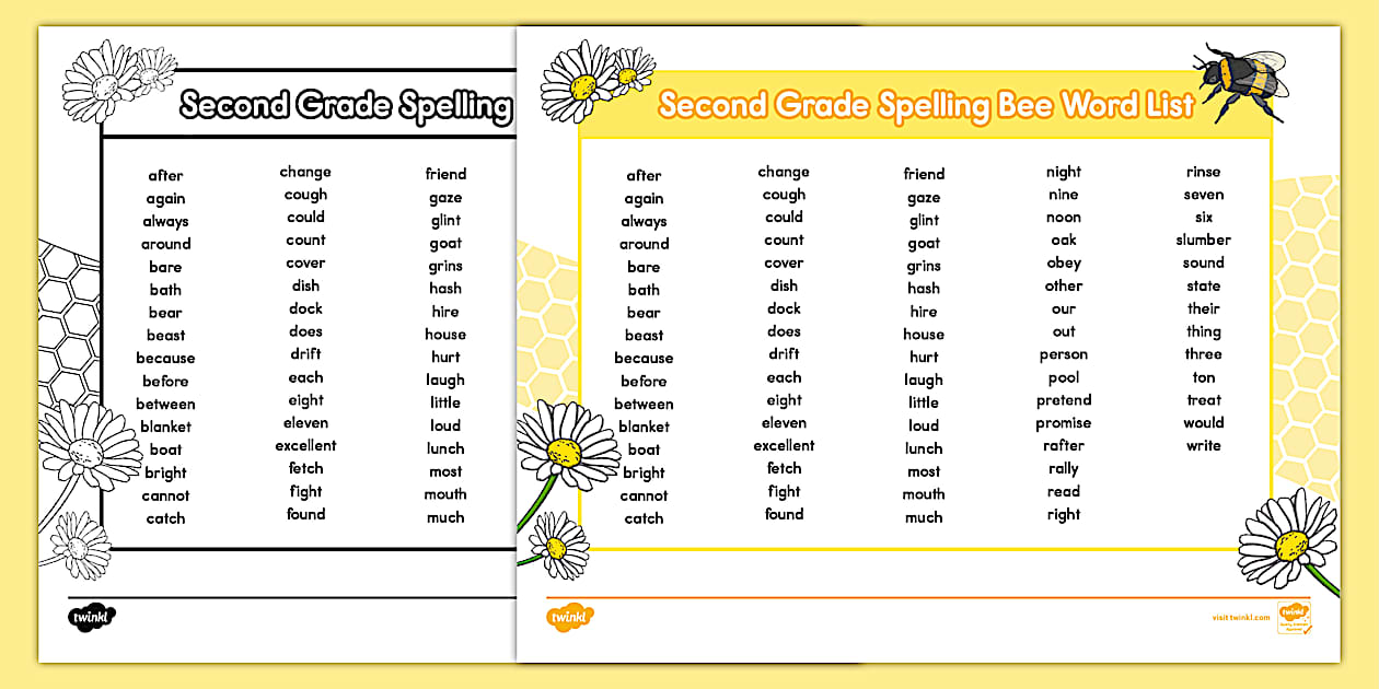 2nd Grade Spelling Bee Word List (Teacher-Made) - Twinkl