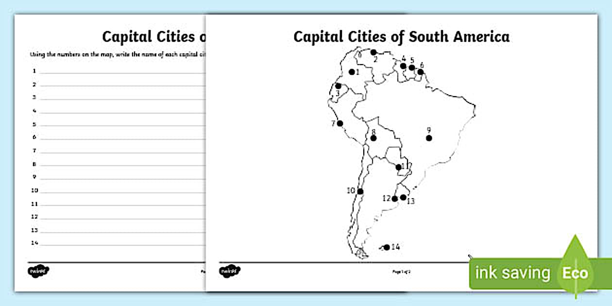 Capital Cities of South America Activity - Geography