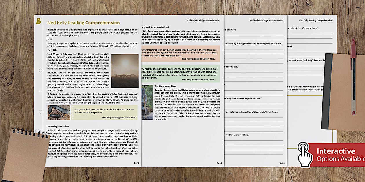 Ned Kelly Reading Comprehension (teacher made) - Twinkl