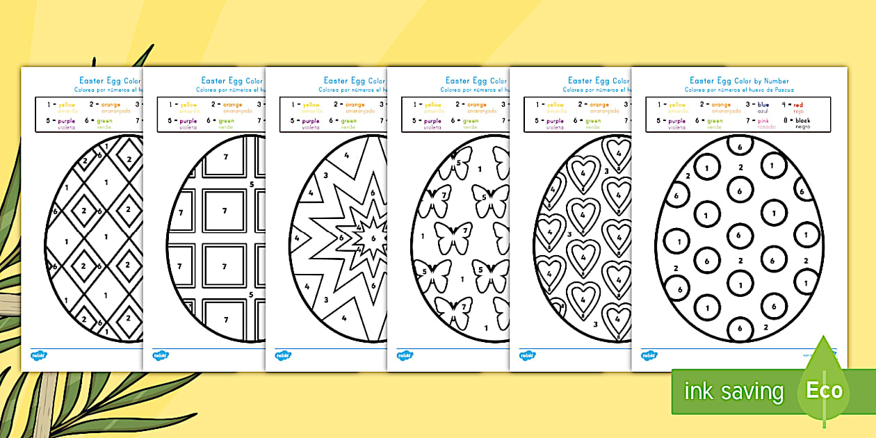 Easter Egg Color by Number English/Spanish - Easter Egg Coloring by Numbers