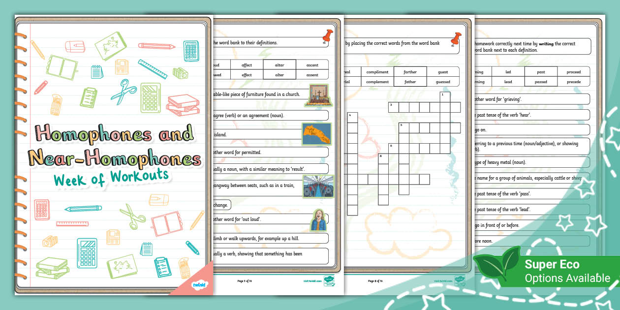 Homophones and Near-Homophones Week of Workouts (Ages 9 - 11)