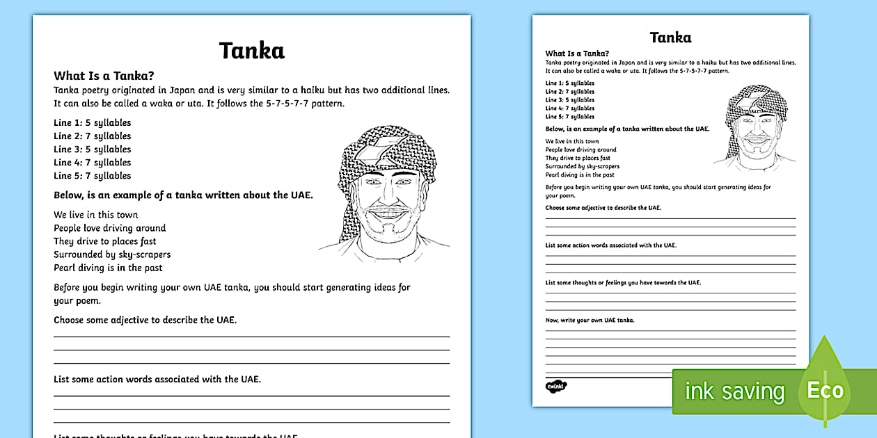 Editable UAE Tanka Poem Writing Template (teacher made)