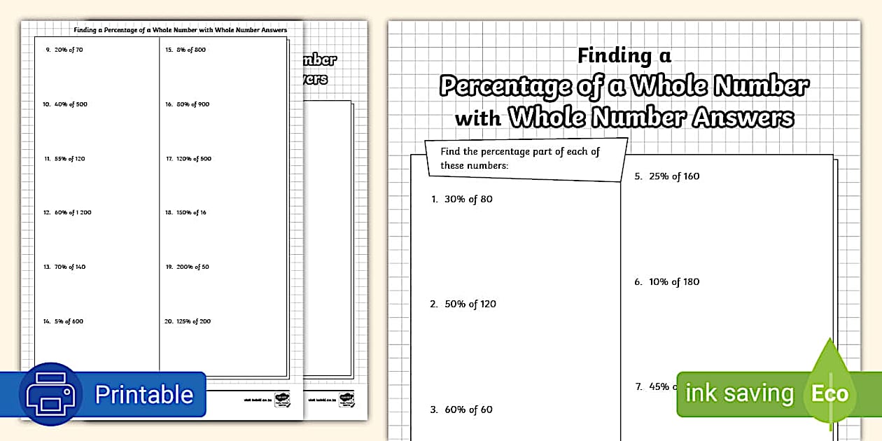 Finding a Percentage of a Whole Number with Whole Number Answers Activity