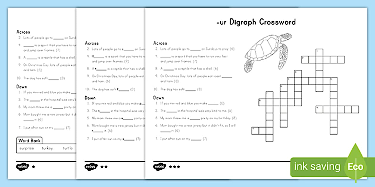 -ur Digraph Crossword Differentiated Worksheet - Twinkl
