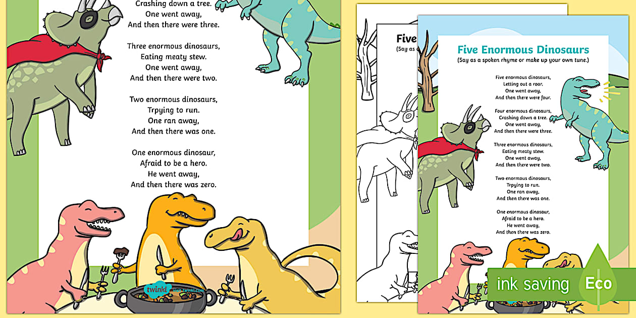 Five Enormous Dinosaurs Counting Song Sheet (teacher made)