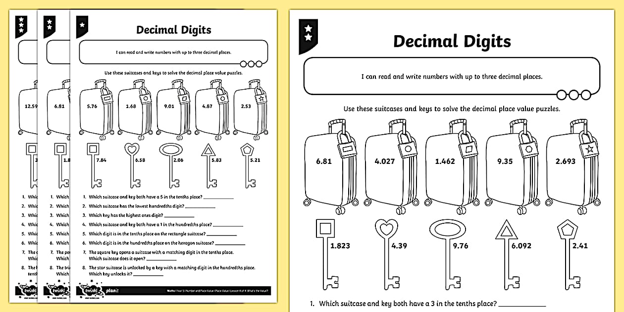 Decimal Digits Worksheet / Worksheet (teacher made) - Twinkl