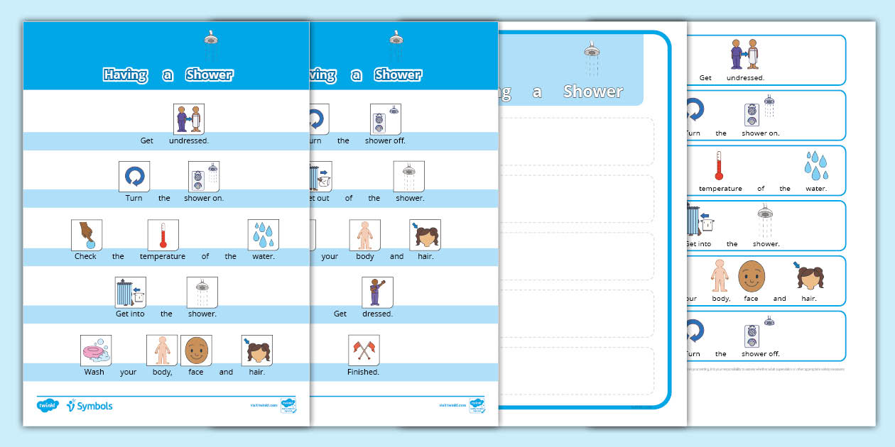 Twinkl Symbols: Older Learners: Showering Visual Schedule