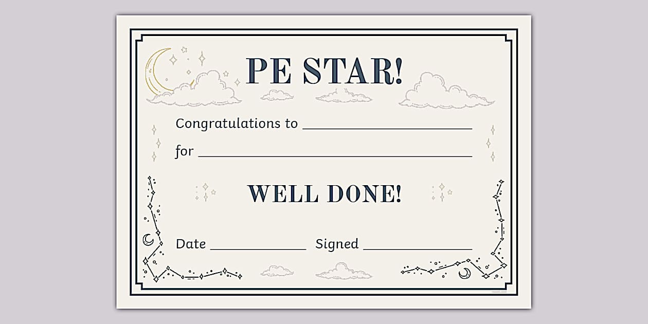 Celestial-Themed PE Star of the Day Certificate - Twinkl