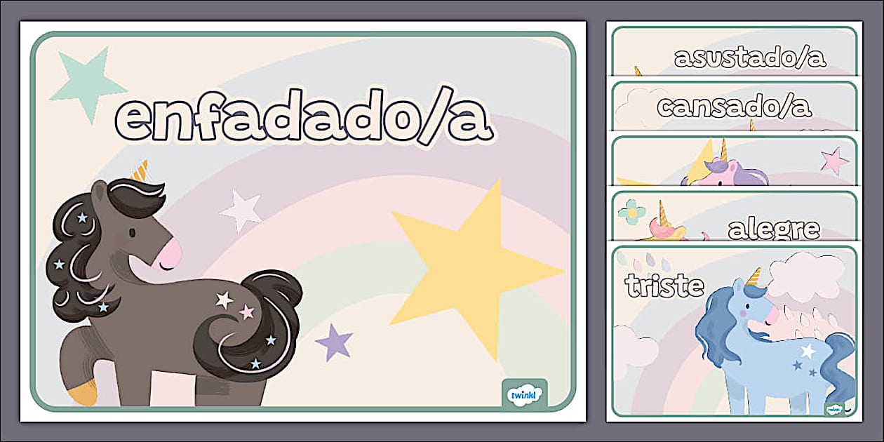 Carteles para asamblea: Mis emociones - Unicornios - Twinkl