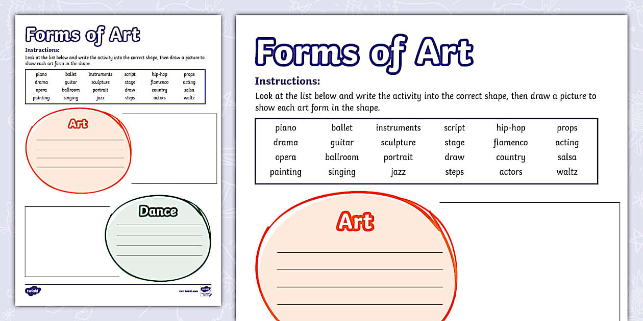 Identifying Performing and Creative Arts – Activity Sheet