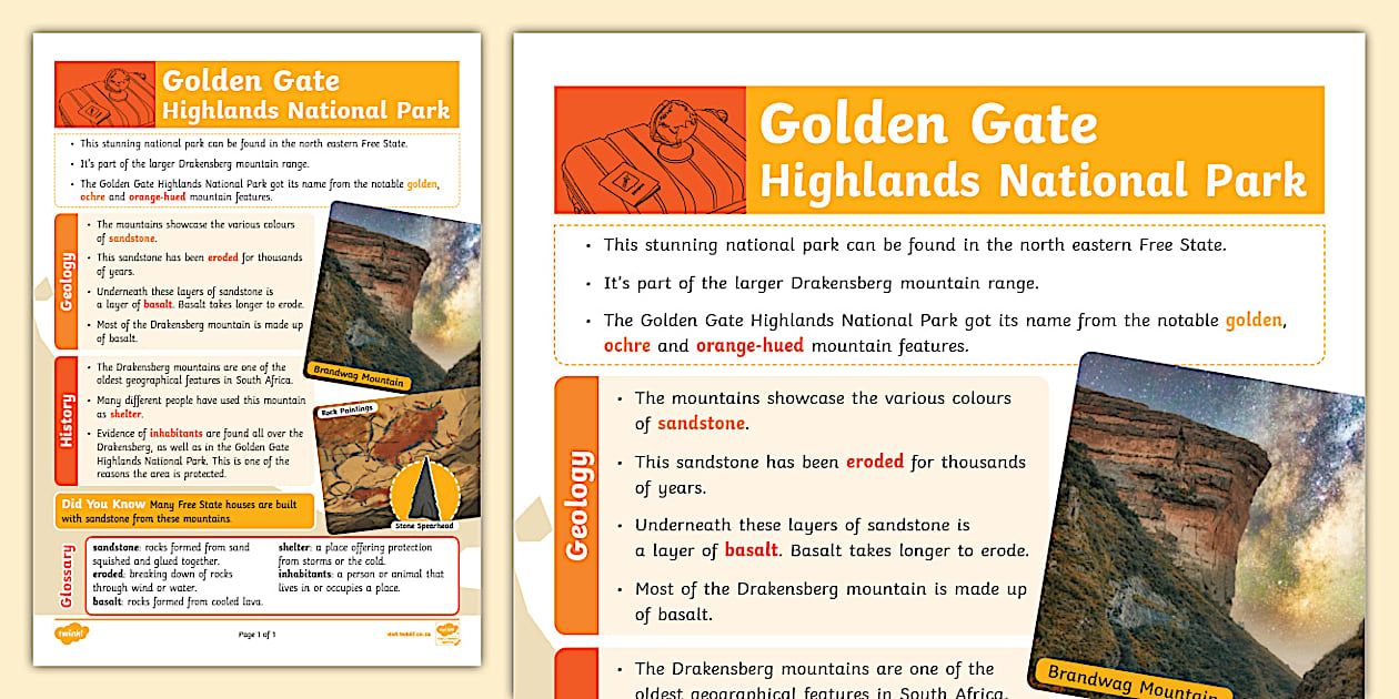 Golden Gate Highlands National Park - Fact File - Twinkl