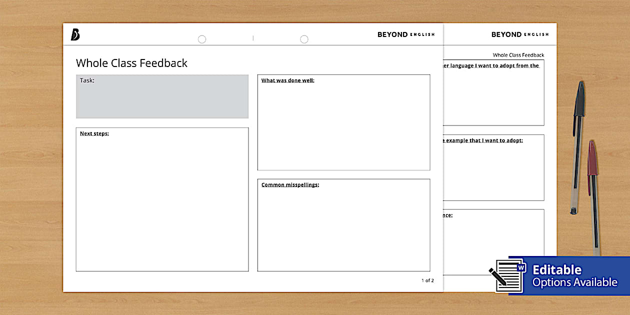 Whole Class Feedback Template for Secondary | Beyond English