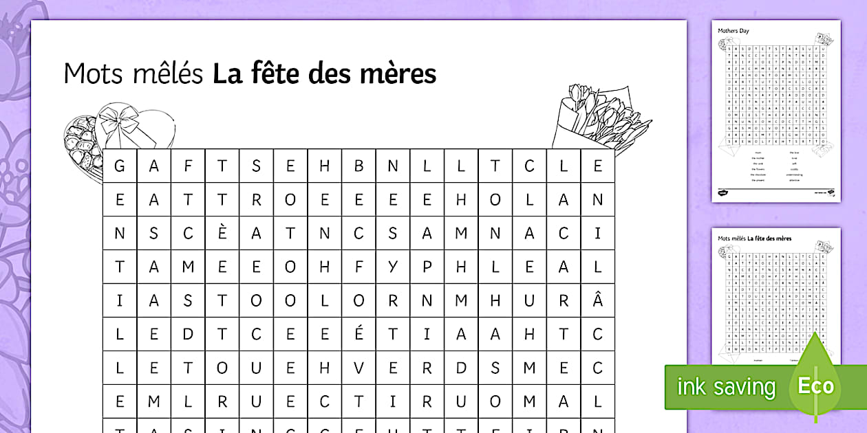 Mother's Day Differentiated Word Search English/French