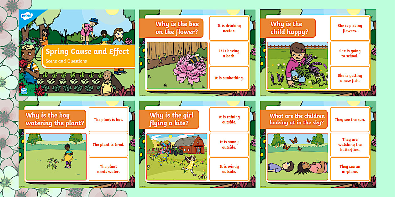 NZ Spring Cause and Effect Scene and Question PowerPoint