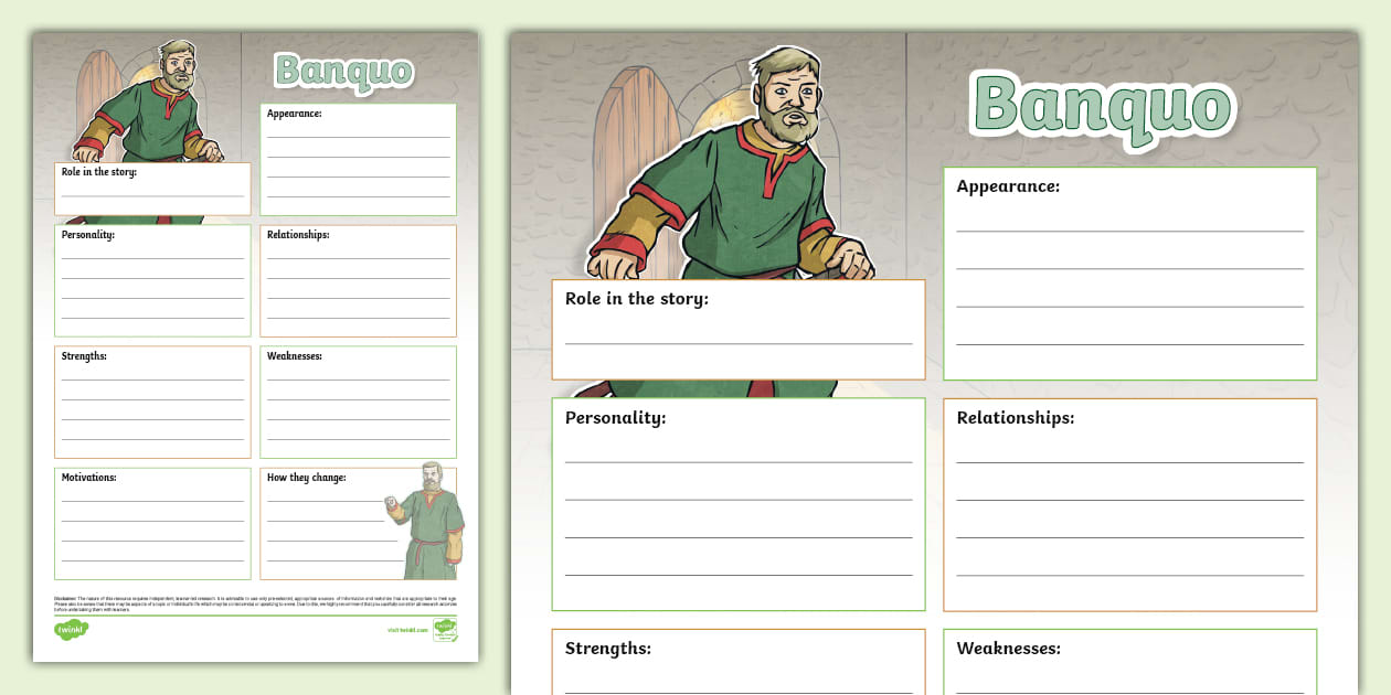 Banquo Character Profile Writing Template - Twinkl