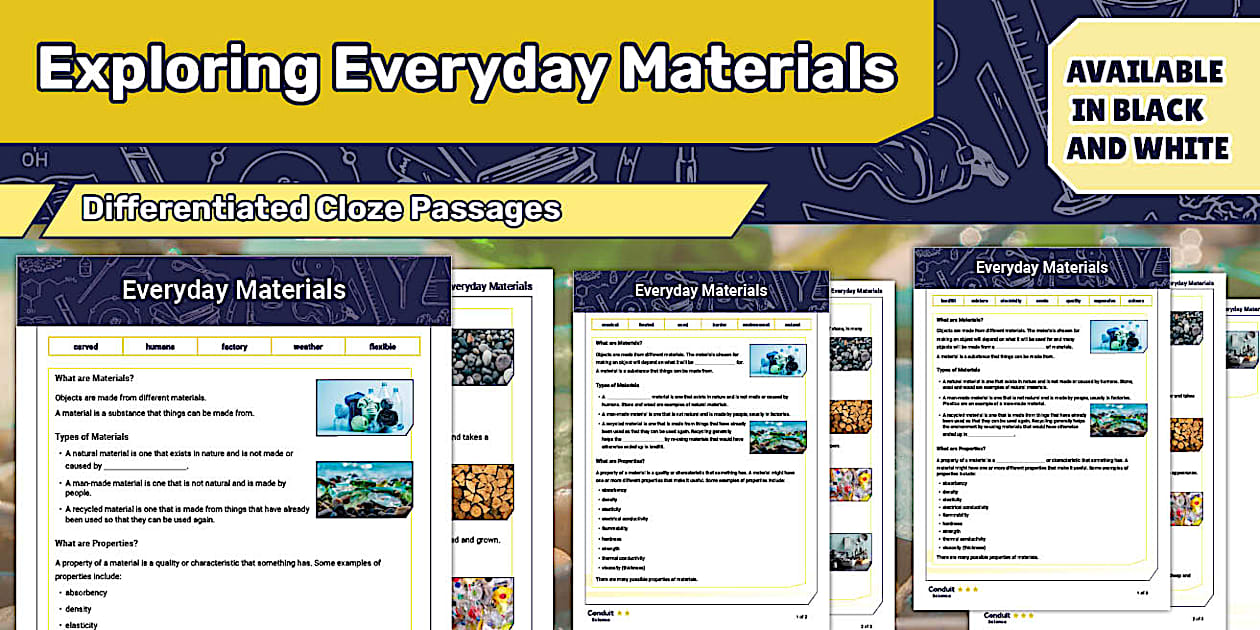 Differentiated Cloze Passages for Everyday Materials