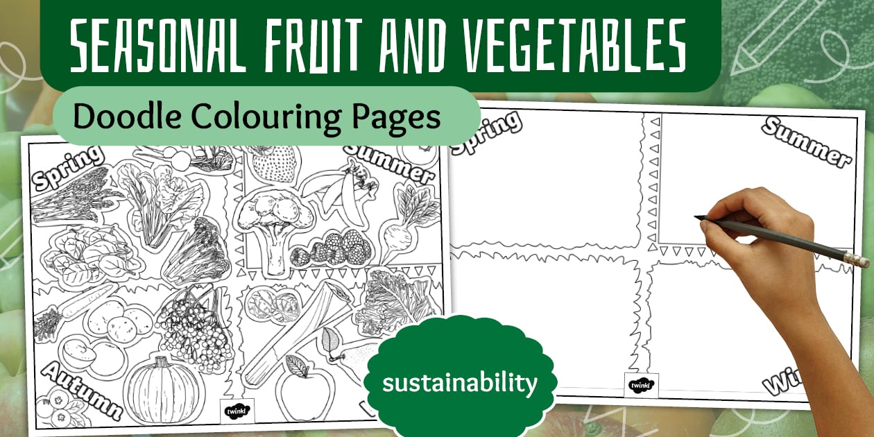 Seasonal Fruit and Vegetables Doodle Colouring Pages