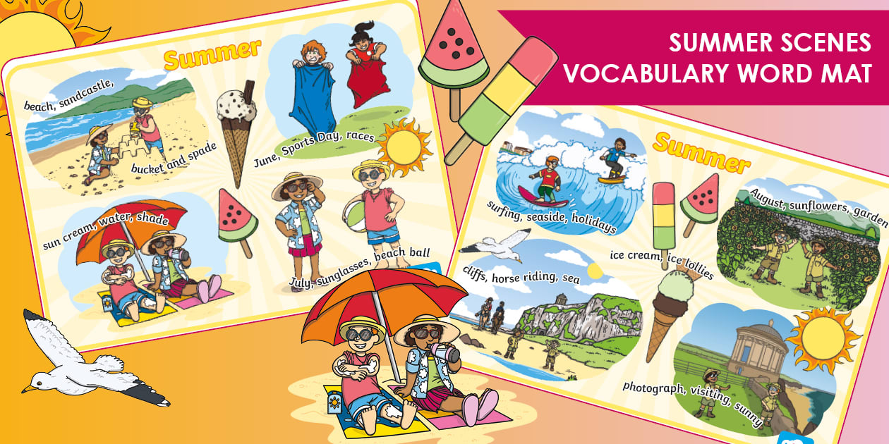 Summer Scenes Vocabulary Word Mat (teacher made) - Twinkl