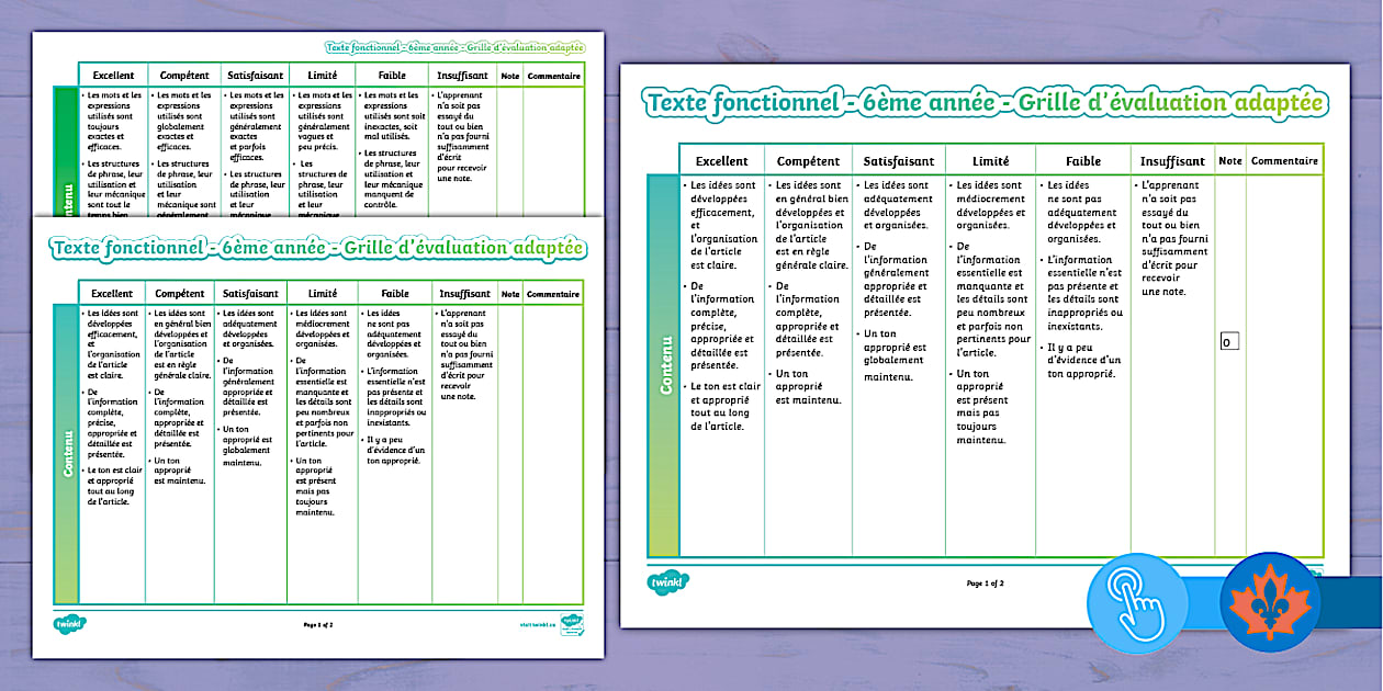 AB Achievement Test Rubric Functional Writing Grade 6 French