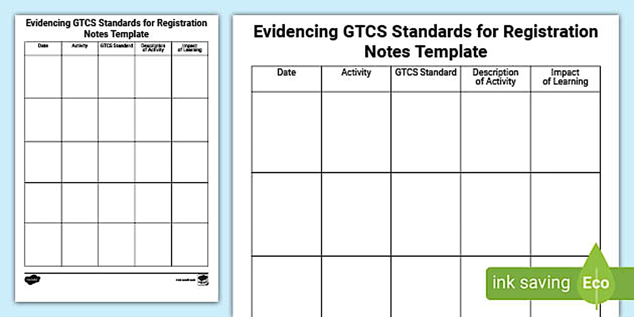 GTCS Standards of Registration Notes Template (teacher made)