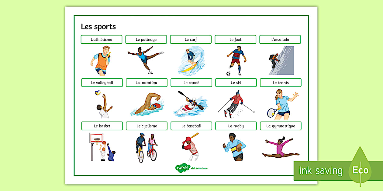 Sports Word Mat French (teacher made) - Twinkl