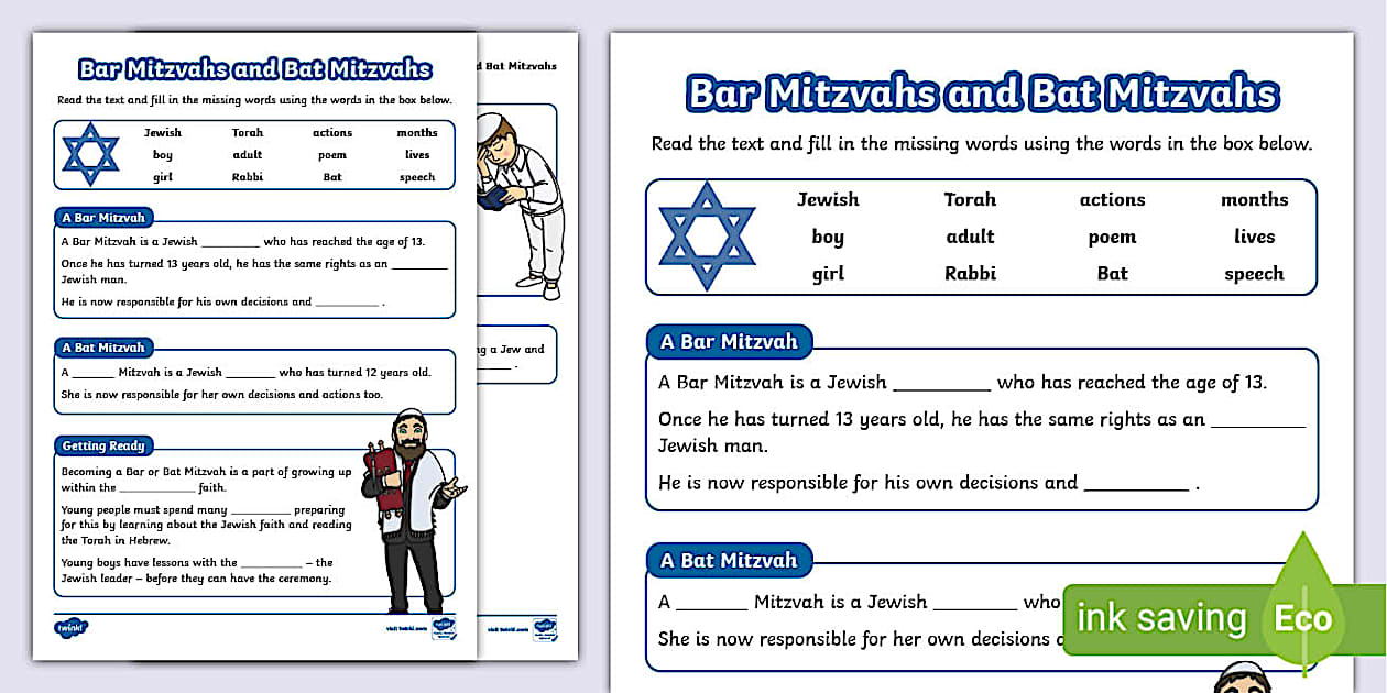 Bar Mitzvah and Bat Mitzvah Cloze Activity